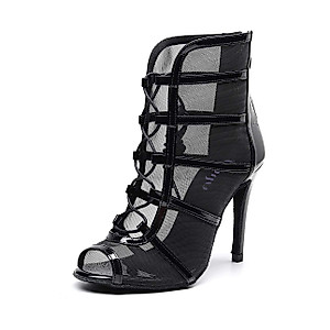 Goettin Women's Ballroom Dance Shoes with Straps Modern Dance Shoes high Heel 10cm 4 inch Suede Bottom Dance Boots Black