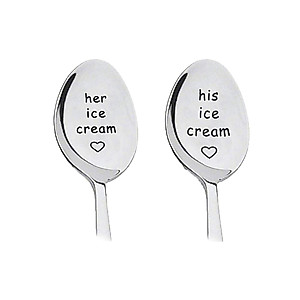 His and Her Gifts Coffee Spoons for Couples Anniversary Valentines Day Gifts for Her Him Birthday Gifts for Boyfriend Girlfriend Ice Cream Spoon Tableware 2pcs