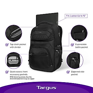 Targus Legend IQ Backpack Laptop bag for Business Professional and College Student with Durable Material, Pockets Throughout, Headphone Cord Pocket, TrolleyStrap, Fits 16-Inch Laptop, Black (TSB705US)