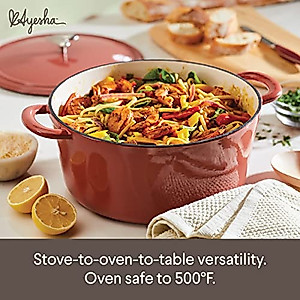 Ayesha Curry Kitchenware Enameled Cast Iron Dutch Oven/Casserole Pot with Lid, 6 Quart, Redwood Red