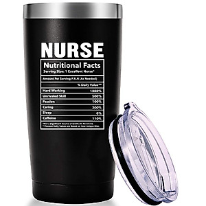 AMZUShome Nurse Nutritional Facts Mug.Nurses Week,Nurse Practitioner,Nurse Appreciation,Nursing School Graduation Gifts.Birthday,Christmas Gifts for Nurse Tumbler(20oz Black)
