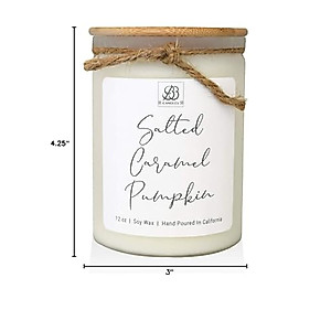 BB Candles Winter & Fall Collection - Natural Soy Hand Poured Fragrant Candles, Frosted Jars with Bamboo Lid, Home Decor & Relaxation, 90+ Hours Burn Time, 12oz (Fall Label - Salted Caramel Pumpkin)