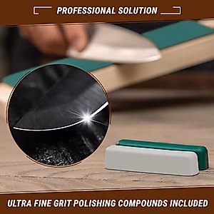 BeaverCraft Leather Strop Kit for Knife Sharpening Carving Knife Strop with Green-Gray & White Polishing Compound - Leather Sharpening Strop 2-sided 3 x 8 IN, Leather Honing Strop Block LS2P11