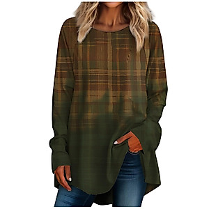 Womens Fall Fashion 2024 Blouses for Women Dressy Casual Tunic Tops to wear with Leggings Womens Tops Fall Long Sleeve Mesh Tops for Women Gym Shirts for Women Tshirts（1-Army Green,XX-Large）