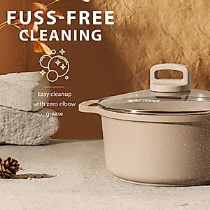 CAROTE Pots and Pans Set Non Stick, 16Pcs Kitchen Cookware Set, Stackable Induction Cookware, Pot and Pan set, Pans for Cooking, Taupe Granite