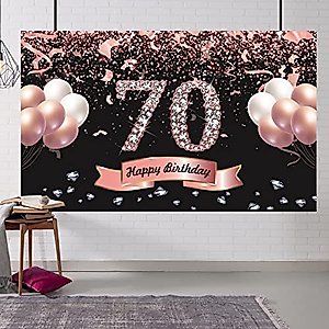 Trgowaul 70th Birthday Decorations for Women - Rose Gold Happy 70th Birthday Banner Backdrop 5.9 X 3.6 Fts Photography Background 70th Birthday Party Suppiles Gifts for Women
