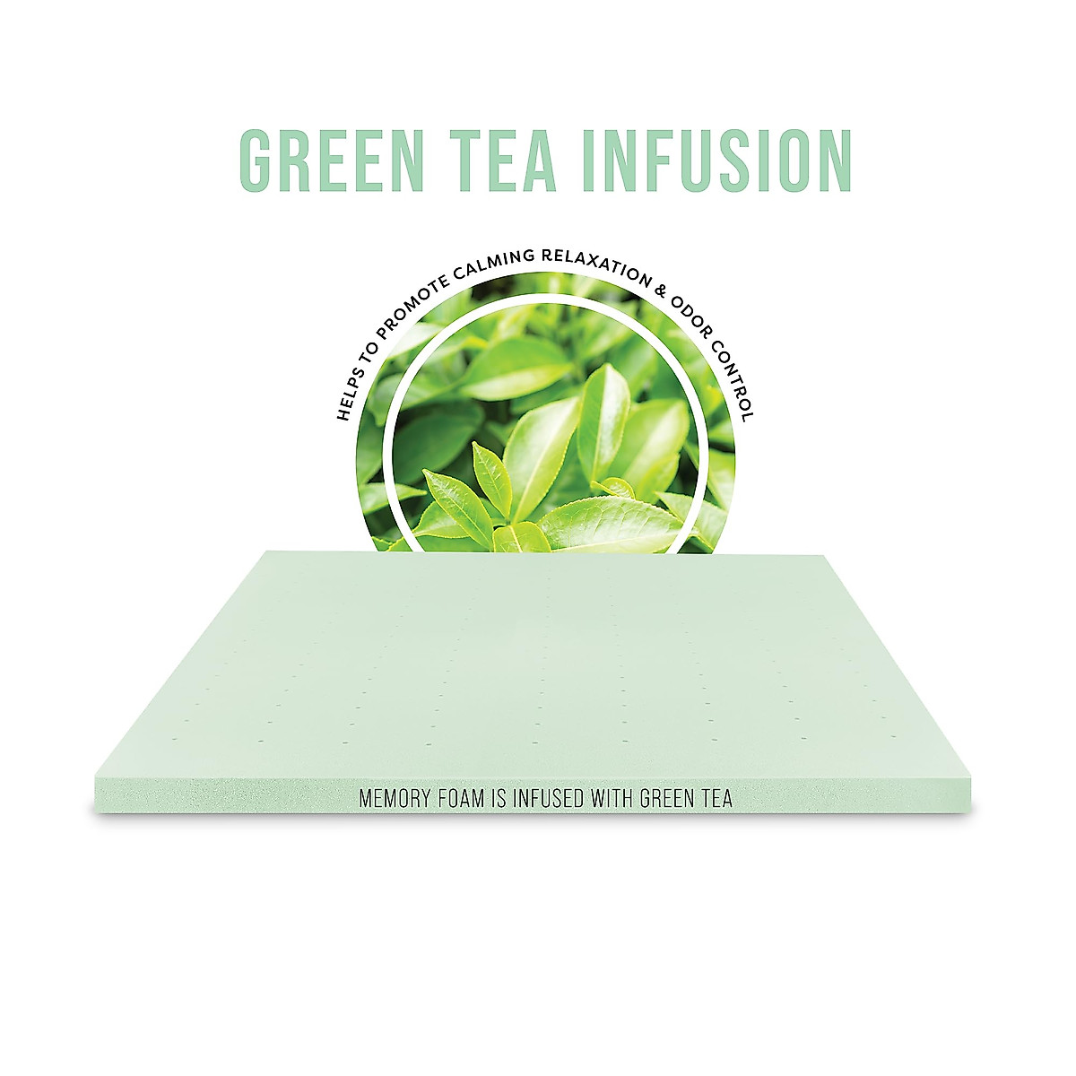 Closeout! Bodipedic Essentials 3 Inch Memory Foam Mattress Topper, Green Tea Infused Mattress Topper, Ventilated Design, CertiPUR-US Certified Foam, Green