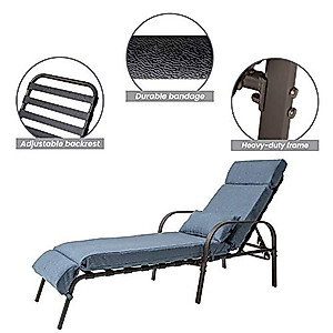 Crestlive Products 2PCS Chaise Lounge Chair with Soft Cushion & Pillow, Five-Position Adjustable Outdoor Recliner, All Weather for Patio, Beach, Yard, Pool (2PCS Dark Blue)