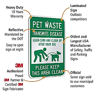SmartSign "Pet Waste Transmits Disease - Clean Up After Your Dog" Sign | 12" x 18" 3M Engineer Grade Reflective Aluminum