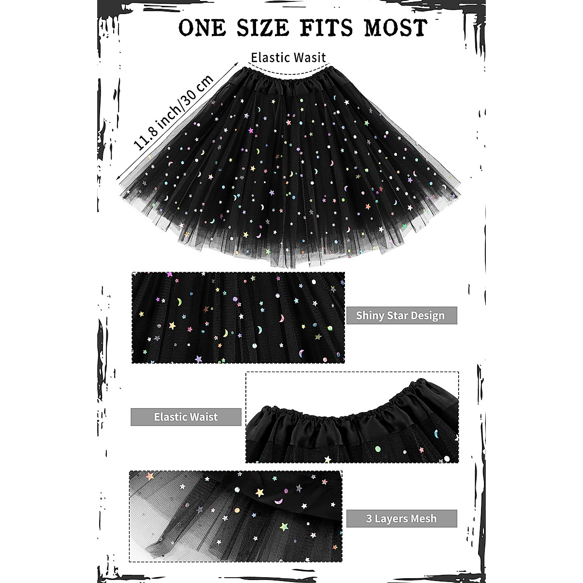 AOTHSO 6 Pieces Halloween Girls Black Cat Costume Set Long Sleeve Pants Headband Bowtie Tail Tutu Skirt Accessories for Kids