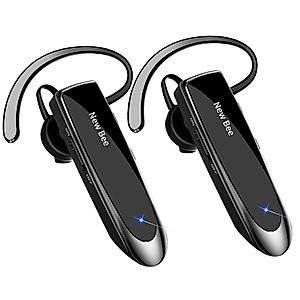 New bee [2 Pack] Bluetooth Earpiece Wireless Handsfree Headset V5.0 24 Hrs Driving Headset with Mic 60 Days Standby Time Headset Case for iPhone Android Samsung Laptop Truck Driver