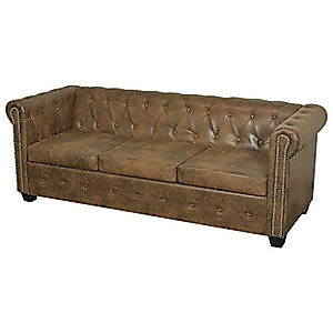vidaXL Chesterfield Sofa 3-Seater Home Living Room Sofa Loveseat Chaise Longue Faux Leather Brown