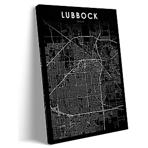Decoohv Lubbock Tx Map Wall Art Texas USA Map Poster Texas Tech City Street Road Map Wall Decor Room Vertical Canvas Prints Pictures for Bedroom (24x36inch(60x90cm),Unframed)