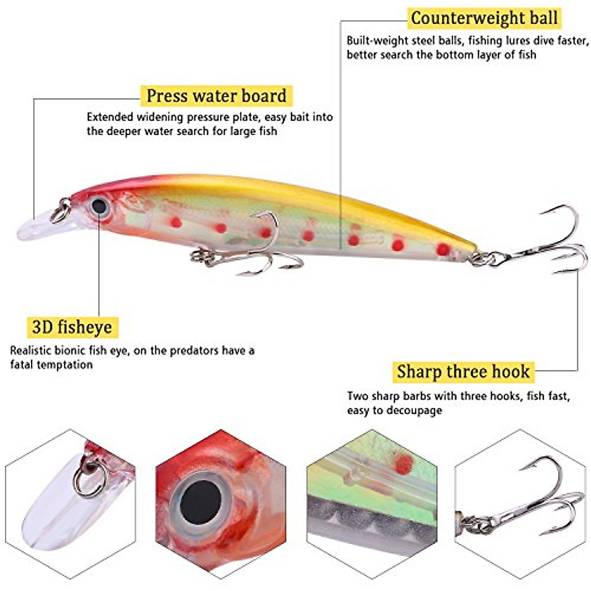 Sougayilang Minnow Fishing Lures Crankbaits Set Fishing Hard Baits Swimbaits Boat Topwater Lures for Trout Bass Perch Fishing-Style-E 10Pcs