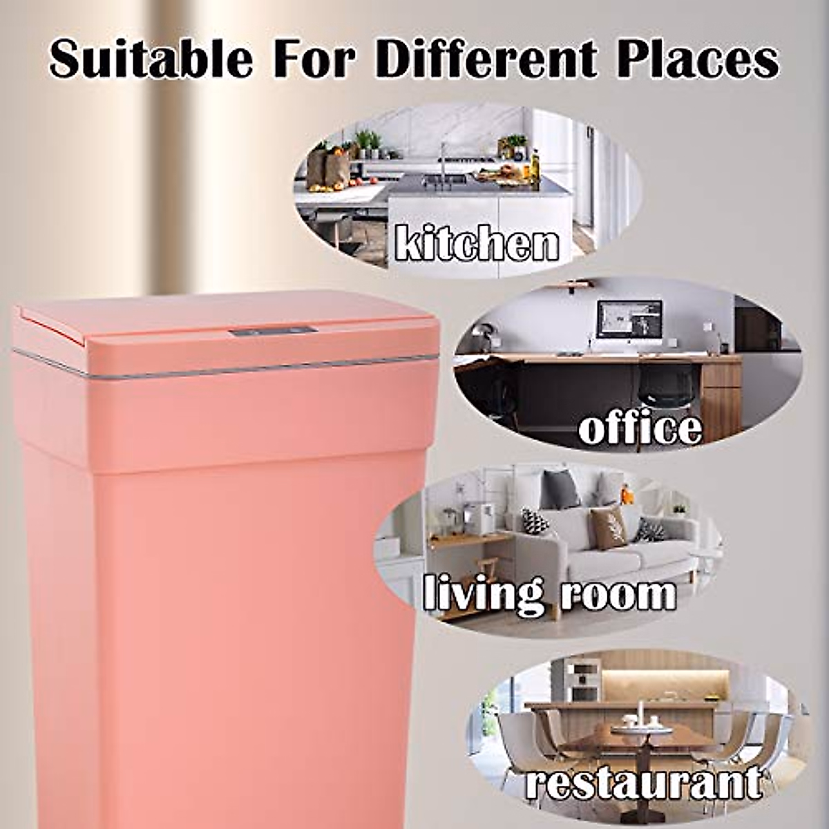 Trash Can with Lid 13 Gallon, Automatic No Touch 50 Liter Kitchen Rubbish Can - Wide Open Plastic Recycle Garbage Can w/Inner Baskets and Carry Handles, Fingerprint Proof Dustbin for Home Office- Pink