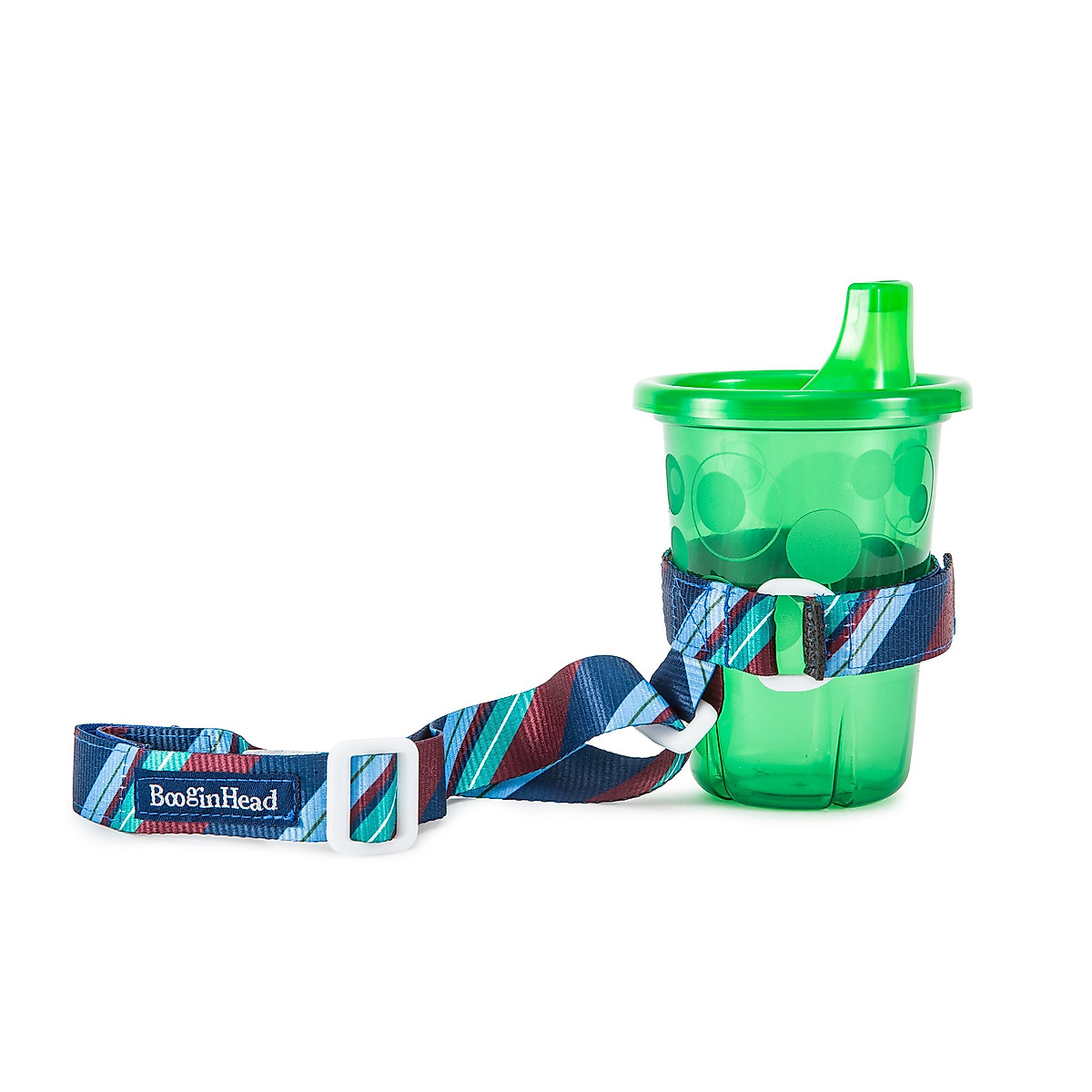 BooginHead Baby SippiGrip Sippy Cup, Bottle Holder, High Chair, Car Seat, Universal Strap, Prep School Boy, Stripes, Blue, Green, Brown