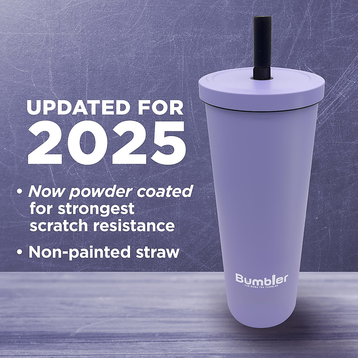 Stainless Steel Bubble Tea Cup - Bumbler 24oz Large Reusable Eco-Friendly Tumbler with Wide Soft Tip Metal Straw, Leak-Proof Lid - for Boba, Smoothies, Iced Coffee, Hot or Cold Drinks - Lavender