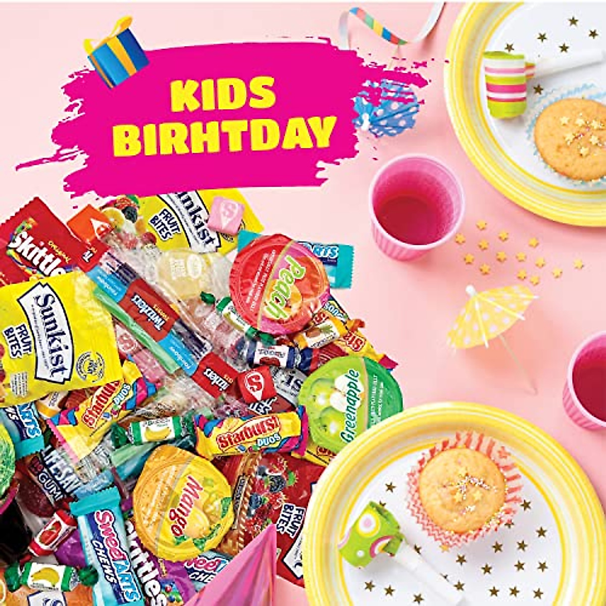 Assorted Candy Variety Pack 5 Pounds Over 200 Pieces, LIFE SAVERS, TWIZZLERS, Skittles, Sweetarts, Individually Wrapped Bulk Box