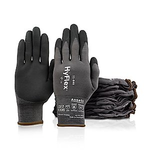 HyFlex 11-840 Ergonomic Abrasion-Resistant Nitrile Foam Industrial Gloves for Automotive, Fabrication, EMS, Utilities - Size 10, Black (144 Pairs)