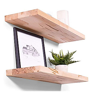 DAKODA LOVE Floating Shelves | Butcher Block | Solid Maple | Premium Craftsman Quality | Easy Hidden Bracket Wall Mount | Set of 2 (Natural, 36" L x 10" D)