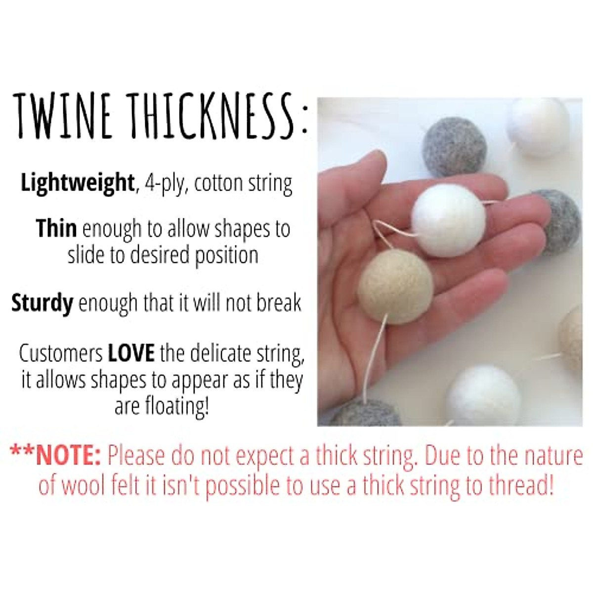 Shamrock St. Patrick's Day Felt Ball Garland- Green, White- 1" (2.5 cm) Wool Felt Balls