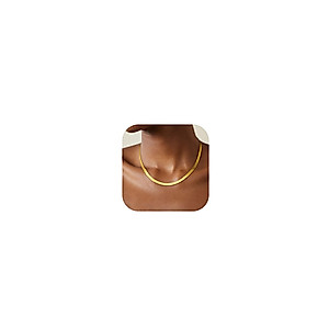 Wowshow Real Gold Plated Italian Snake Chain Necklace Flat Herringbone Choker Dainty Necklace for Women 4.5MM 18 Inch