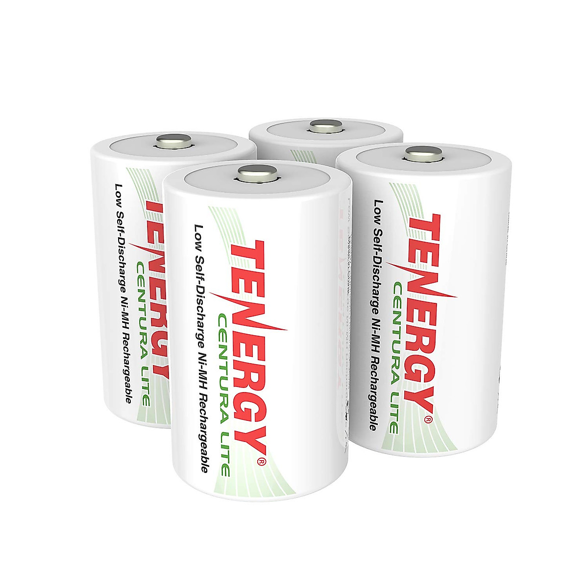 Tenergy Centura Lite 1.2V NiMH Rechargeable D Battery, 3000mAh Low Self Discharge D Cell Batteries, Pre-Charged D Size Battery, UL Certified, 4 Pack
