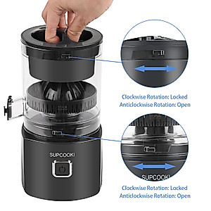 SUPCOOKI Electric Citrus Juicer Hands Free, Automatic Juicer Machine with Cleaning Brush, Orange Lime Grapefruit Juicer Squeezer, One Touch Operation, Easy to Clean Juice Maker(Black)