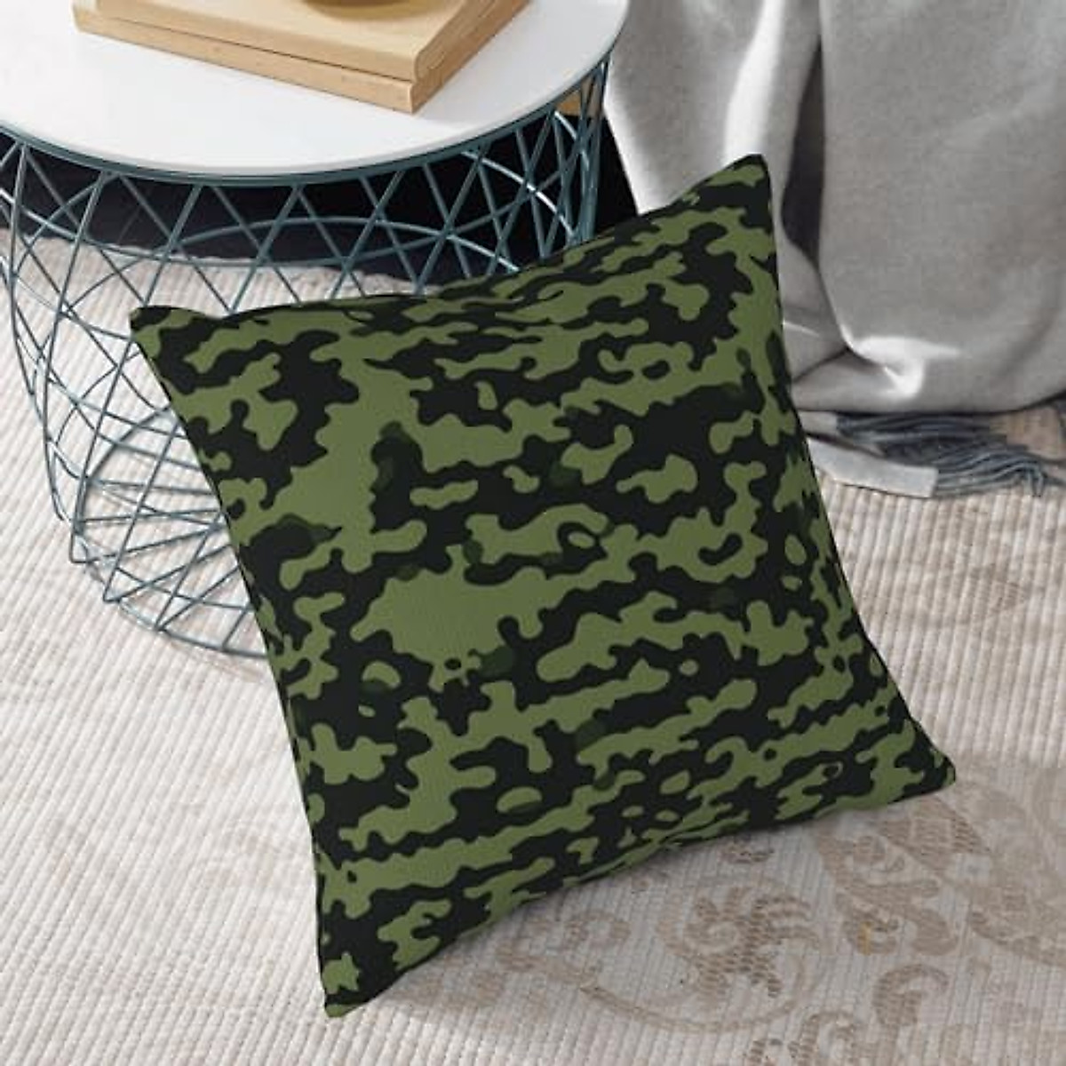 AdaNti Camo Green Print Corduroy Throw Pillow Covers Soft Square Throw Pillow Case Home Decorations for Bed Sofa Living Room 16"x16"