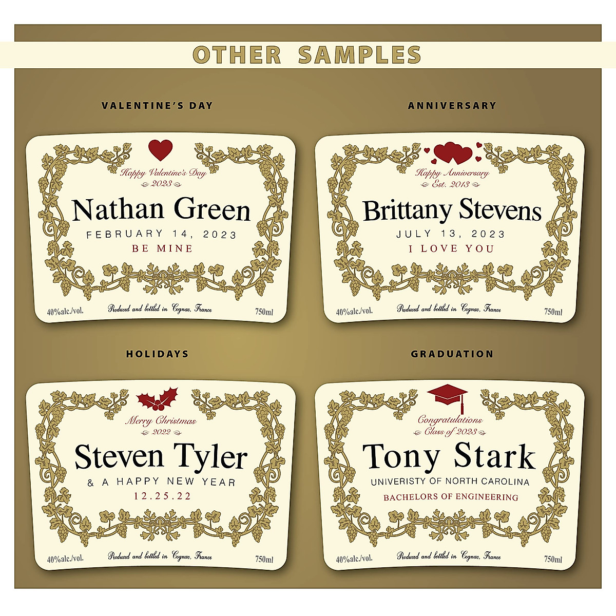 Personalized Label to fit Hennessy Cognac Bottles (No Proof)