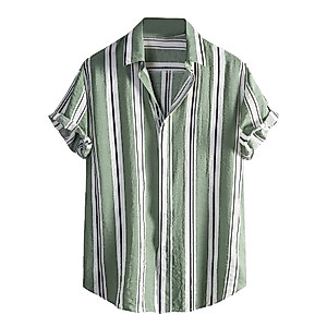 Floerns Men's Striped Shirts Casual Short Sleeve Button Down Shirts Mint Green M