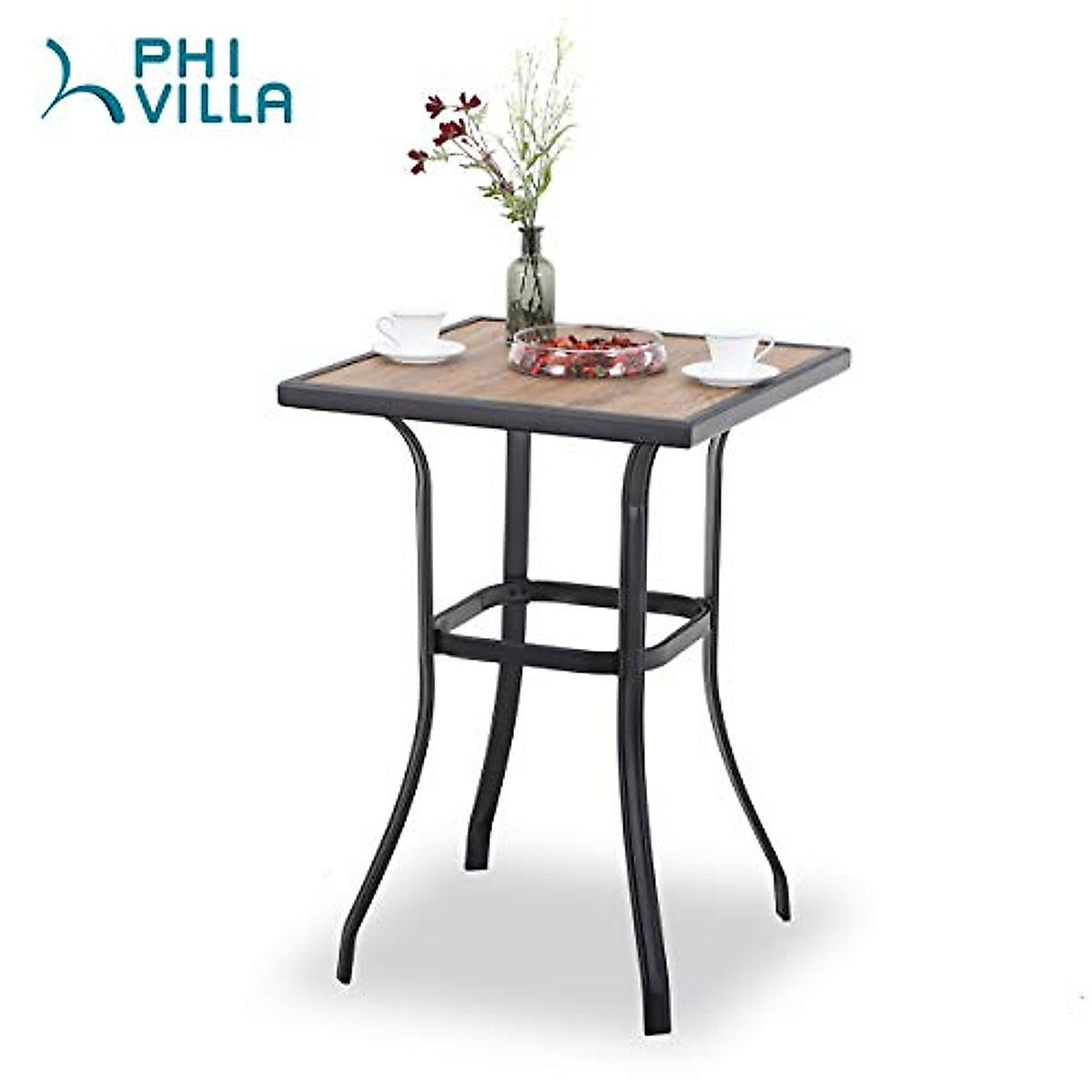 PHI VILLA Patio Swivel Bar Stool Set of 11, Textilene Bar Height Chair with Armrest and Wood Like Bar Table, All-Weather Furniture Set for Garden Lawn