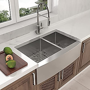 33 Farm Sink Stainless Steel - Lordear 33 Inch Farmhouse Sink Double Bowl 60/40 Apron Front 16 Gauge Stainless Steel Farm Style Kitchen Sink