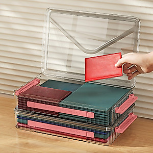 Marte Vanci Plastic Storage Bin with Lid Portable Project Case with Handle Clear Storage Box Transparent File Document Protector Stackable Container for A4 Letter Paper Photo Crafts Scrapbook