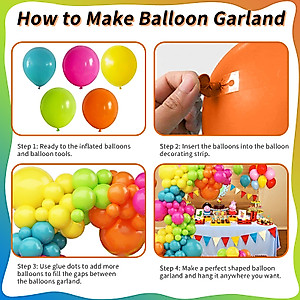 141 Pcs Summer Tropical Balloon Arch Garland Kit, Hot Pink Lime Green Orange Slate Blue Yellow Latex Rainbow Balloon Garland Kit for Hawaiian Luau Aloha Birthday Baby Shower Pool Party Decorations