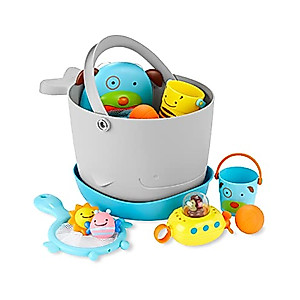 Skip Hop Baby Bath Toy Filled Bucket, Bath Toy & Bucket Gift Set, Grey