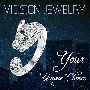 VICISION Panther Bracelet for Women Leopard Design with 18K Gold Plated 5A Cubic Zirconia Stones Birthday Present for Her Women Teen Girls (Silver Panther Ring)