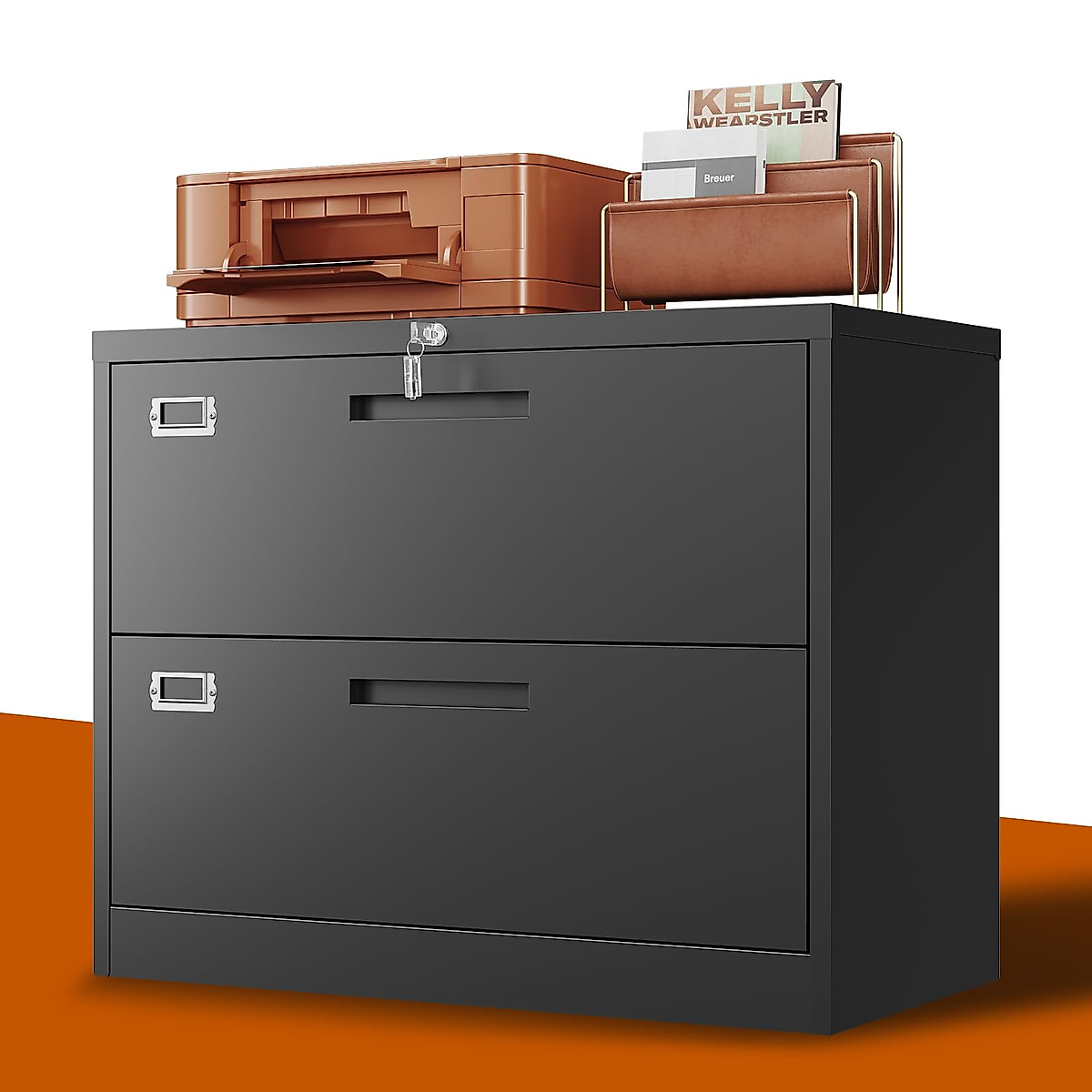 BYNSOE 2 Drawer Lateral File Cabinet Metal Filing Cabinet with Lock Office Home Steel Lateral File Cabinet for A4 Legal/Letter Size Lockable Wide Metal Cabinet,Assembly Required(2 Drawer, Black)