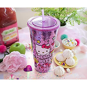 Silver Buffalo Sanrio Hello Kitty Rainbow Confetti Carnival Cup with Lid and Straw | 32 Ounces