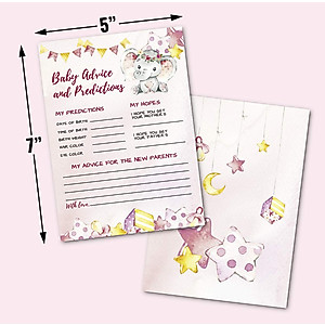 50 Deluxe Pink Elephant Advice and Predictions Cards- Large Double Sided 5 x 7 Inch for Baby Girl Shower Game, New Parent Message Book, Mom & Dad to Be, Decorations