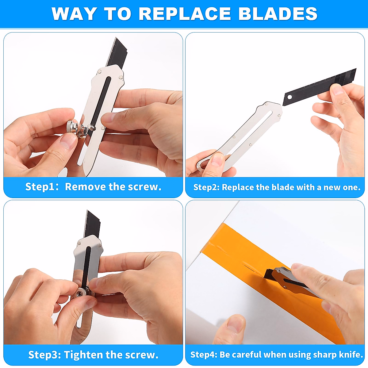 wapstibck 5 PACK Utility Knife Set, Stainless Steel Heavy Duty Multifunctional Retractable Box Cutter with 50 PCS SK5 Blades for Cardboard Packages Boxes Paper