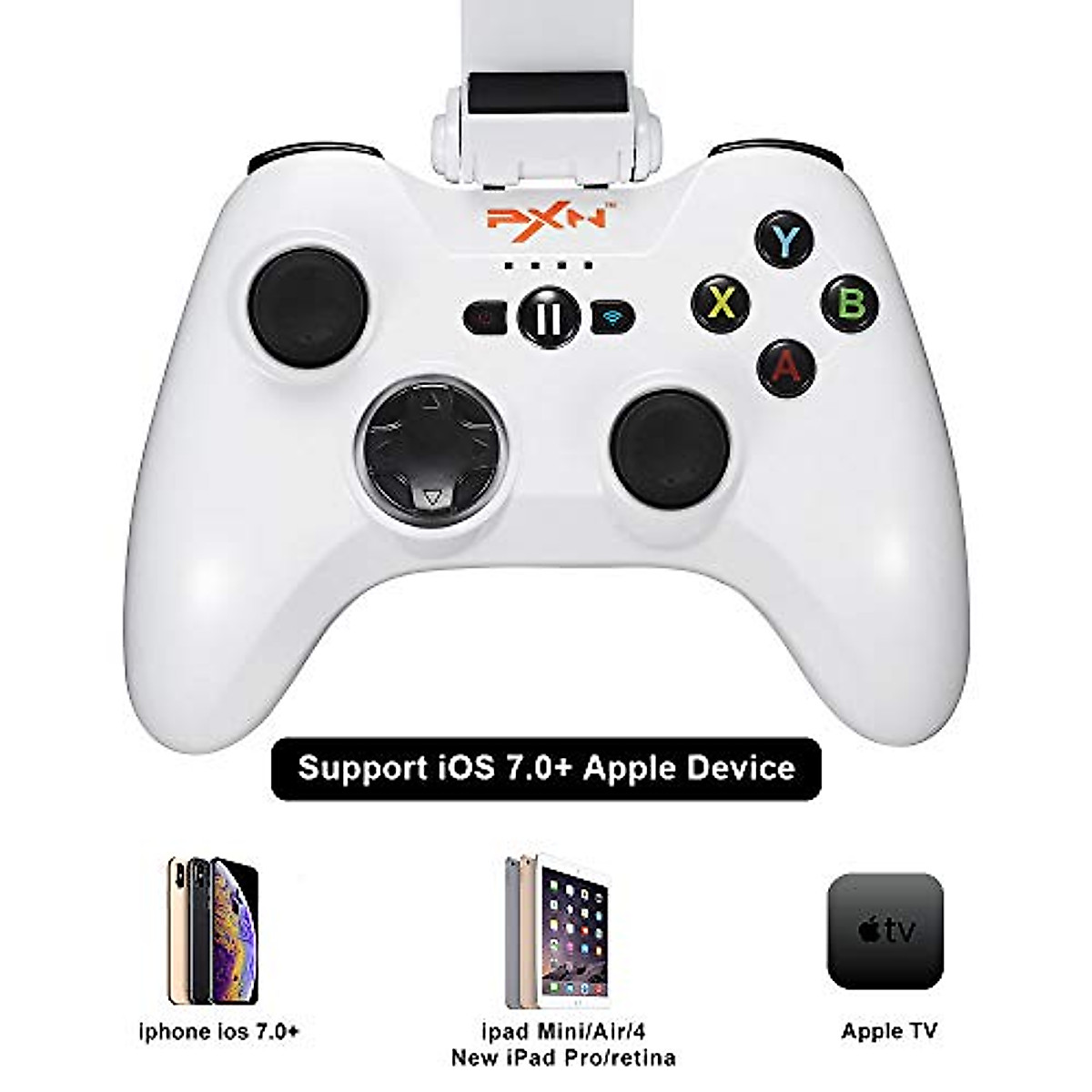 PXN Mfi Game Controller for Iphone Speedy(6603) IOS Gaming Controllers for Call of Duty Gamepad with Phone Clip for Apple TV, Ipad, IPhone (White)