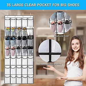 Ojadd Over The Door Shoe Organizer With 35 Large Clear Mesh Pockets, Sturdy Door Organizer Hanging For Closet, Door, Wall, Suitable Shoe Organization And Clothes Storage