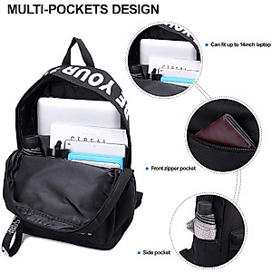 Black Backpacks for Teen Girls High School , Middle School Students Bookbag Outdoor Travel Daypack for Women Men, Lightweight Casual University Laptop Back Pack for 14" Laptop