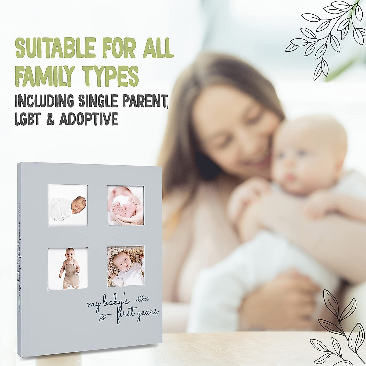 Baby Memory Book First 5 Years Journal And Baby Handprint Footprint Keepsake Kit Bundle - All Family, LGBT, Single Mom Dad, Adoptive - Baby Prints Photo Frame for Newborn