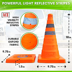 Collapsible Traffic Cones Safety Cones - 4 Pack, 18 Inch - Parking Cones for Parking Lot - Collapsible Cones for Use As Road Cones, Orange Cones for Parking, Collapsible Traffic Cone for Drivers