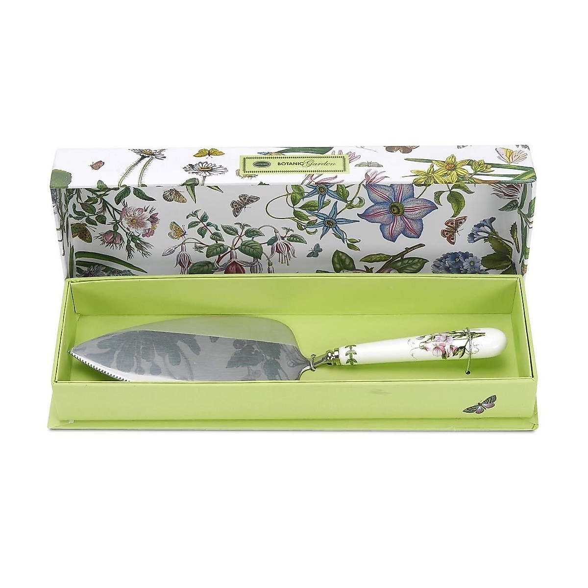 Portmeirion Botanic Garden Cake Server with Floral Motif | Stainless Steel Cake Knife with Porcelain Handle | Cake Cutter for Wedding Cakes, Pies, and Desserts
