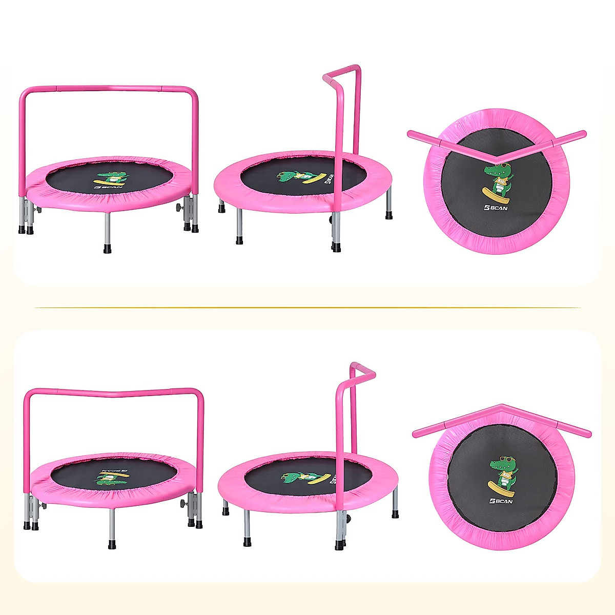 BCAN 36'' Mini Folding Ages 2 to 5 Toddler Trampoline with Handle for Kids, Two Ways to Assemble The Handle, Indoor/Garden Trampoline with Super Safe Padded Cover