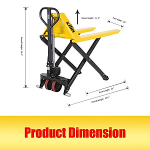 Xilin Pallet Truck,Manual Pallet Jack High Lift Truck Hand Scissor Pallet Truck 45" Lx21“W 2200lbs Capacity 3.3" Lowered 31.5 Lift Height for Open Bottom Pallet
