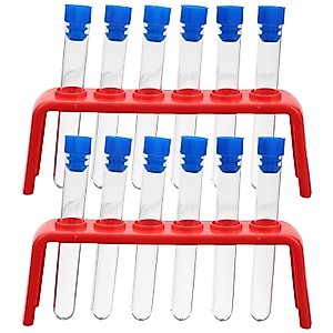Plastic Test Tube Set with Rubber Stoppers and Plastic Rack, Includes 12pcs Test Tube and 2pcs Storage Stand, Science Learning Tools, Test Tube Vial Shot Plastic Holder Rack